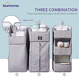 SUNVENO 3-in-1 Detachable Changing Table Diaper Organizer, Crib Hanging Diaper Organizer for Baby Essentials Storage, Grey