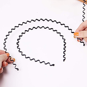 9pcs Metal Headband Spring Wavy Hair Band Unisex Hairband for Men Women Sport Hair Hoop Non-slip Headwear Hair Accessories (Black)