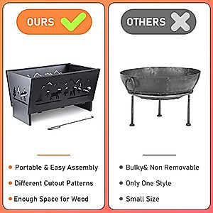 Fire Pit,Wood Fire Pits,Bonfire Pit,Fire Pits for Outside,28 Inch Rectangle Cast Iron Fire Pit for Patio,Backyard with Fire Poker and Metal Grate,Forest Cutout Pattern
