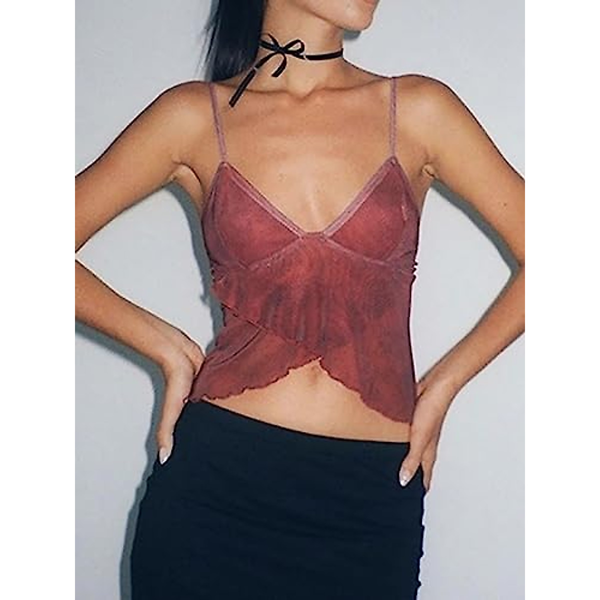 Camisole for Women Y2K Crop Top Sexy Spaghetti Strap Sleeveless Cami Top Halter Top Backless Sexy Summer Tops for Women A Red