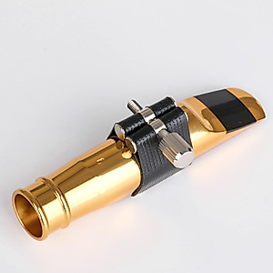 Yibuy Golden B-flat Tenor Saxophone Mouthpiece Gold 6# PU Leather Cap 10.6x3.5cm