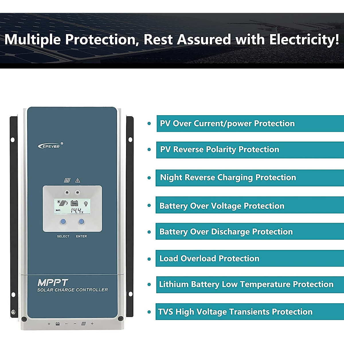 EPEVER Tracer 50A MPPT Solar Charge Controller 150V Max PV for Lithium LiFePO4, AGM, Lead Acid & More