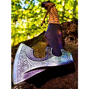 Forged Carbon Steel Viking Axe with Ashwood Shaft | Viking Axe Real Bearded Camping Axe with Leather Sheath | Best Birthday, Anniversary for him
