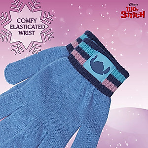Disney Stitch Girls Beanie Scarf Teenagers Kids Gloves Winter Accessories Stitch Gifts, Different Sets to Choose (Blue Stitch 3 Pcs)