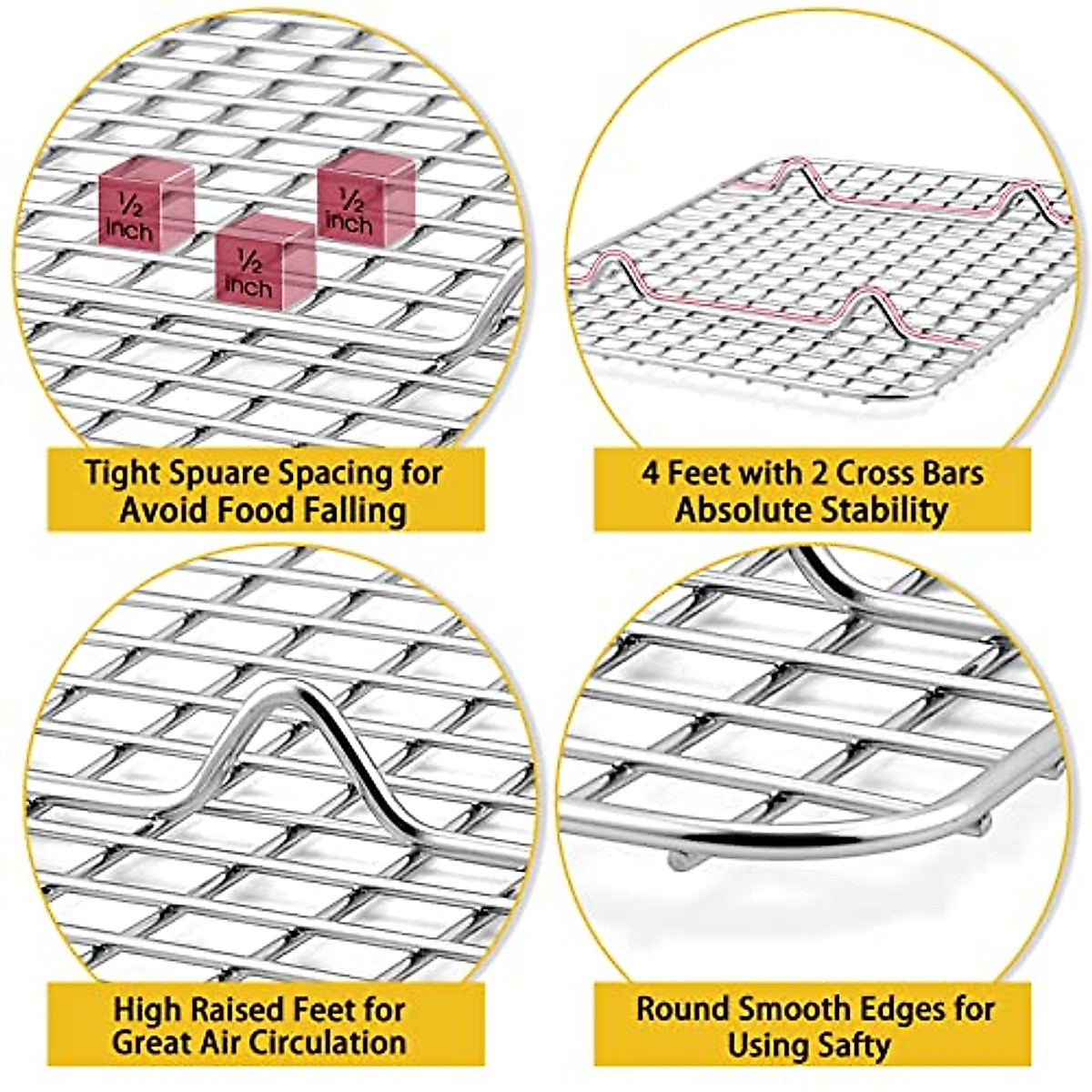 P&P CHEF Mini Grid Baking Racks Pack of 2, Stainless Steel Cooking Rack for Roasting Drying Grilling, 8.75'' x 6.25'' x 0.75'', Oven & Dishwasher Safe, Heavy Duty & Non Toxic