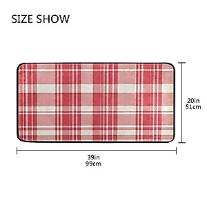 susiyo Plaid Red Kitchen Rug Floor Mat Non-Slip Anti Fatigue Memory Foam Comfort Standing Mats for Entryway Hallway Bathroom Welcome Doormat 39x20inch