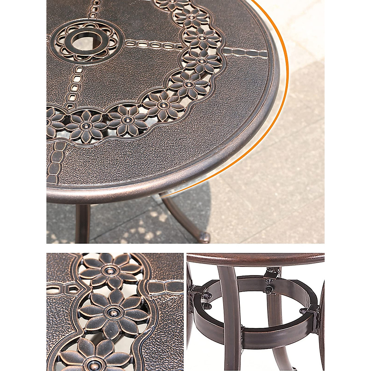 EESHHA Garden Bench 3 Pcs Cast Aluminum Set Garden Furniture Dining Table Chairs Antique Outdoor Seat Patio Seater (D) (C)