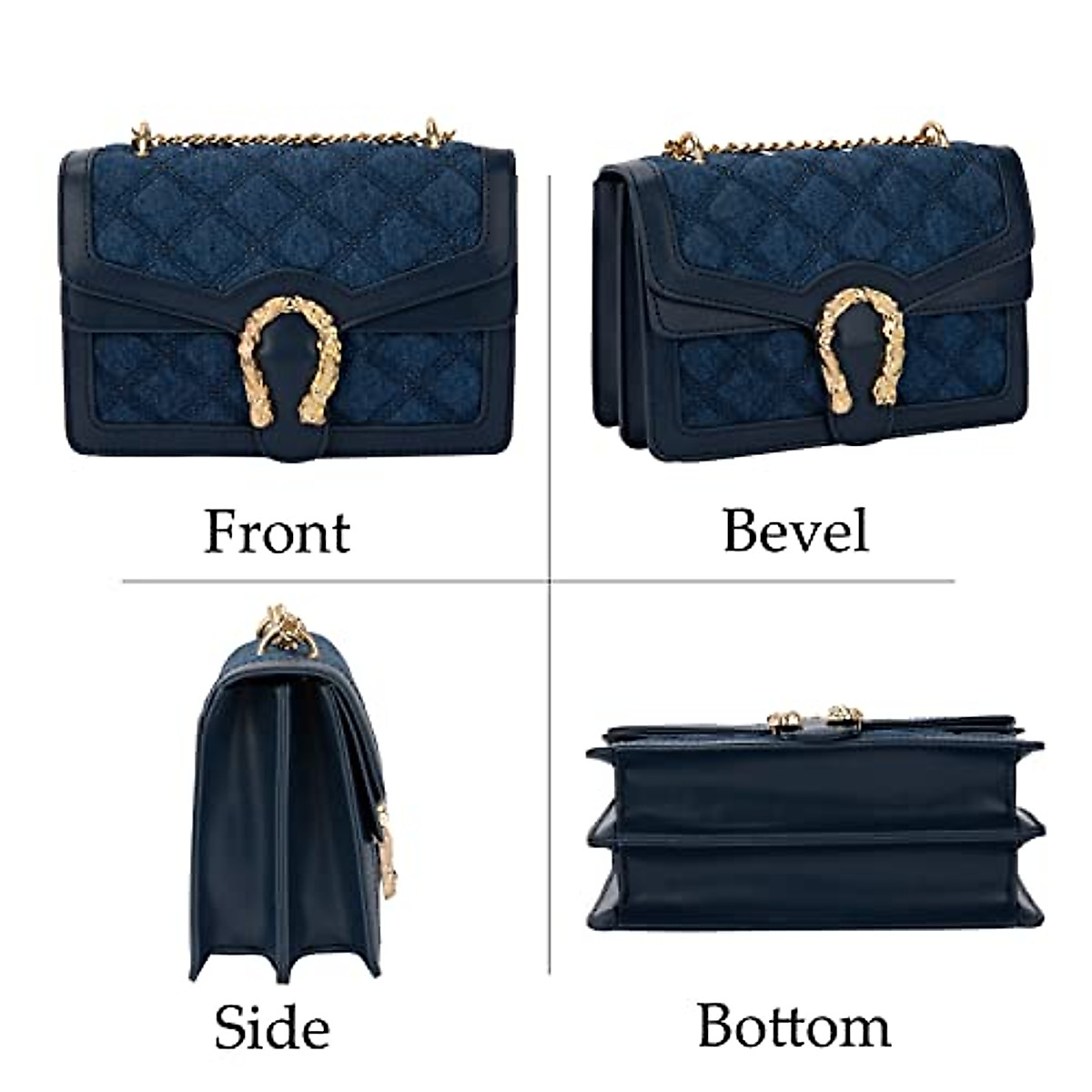 Aiqudou Quilted Crossbody Shoulder Bag for Women - Small Denim Chain Purse Leather Strap Fashion Casual Messenger Purse Bag(Denim Blue)