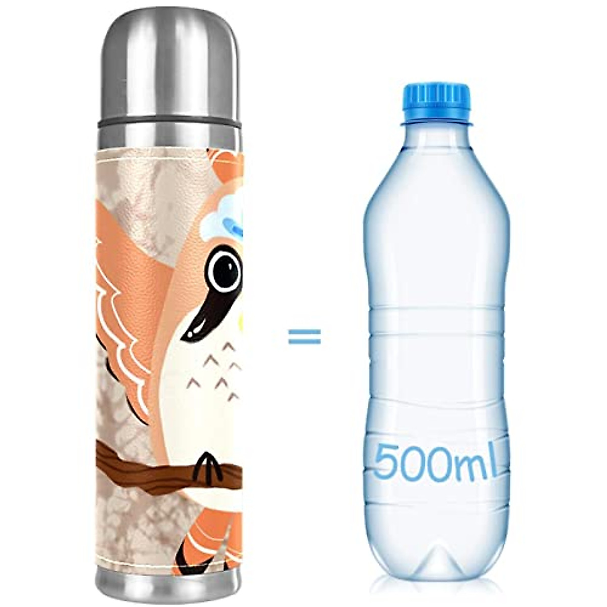 Stainless Steel Leather Vacuum Insulated Mug Bird Thermos Water Bottle for Hot and Cold Drinks Kids Adults 16 Oz