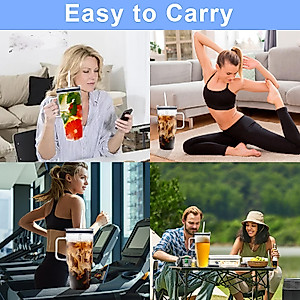 ONEHAUS Glass Tumbler with Lid and Straws, 40oz Glass Cup with Handle, Glass Water Cup,Beer Cup, Ice Coffee Cup, Fits In Cup Holder