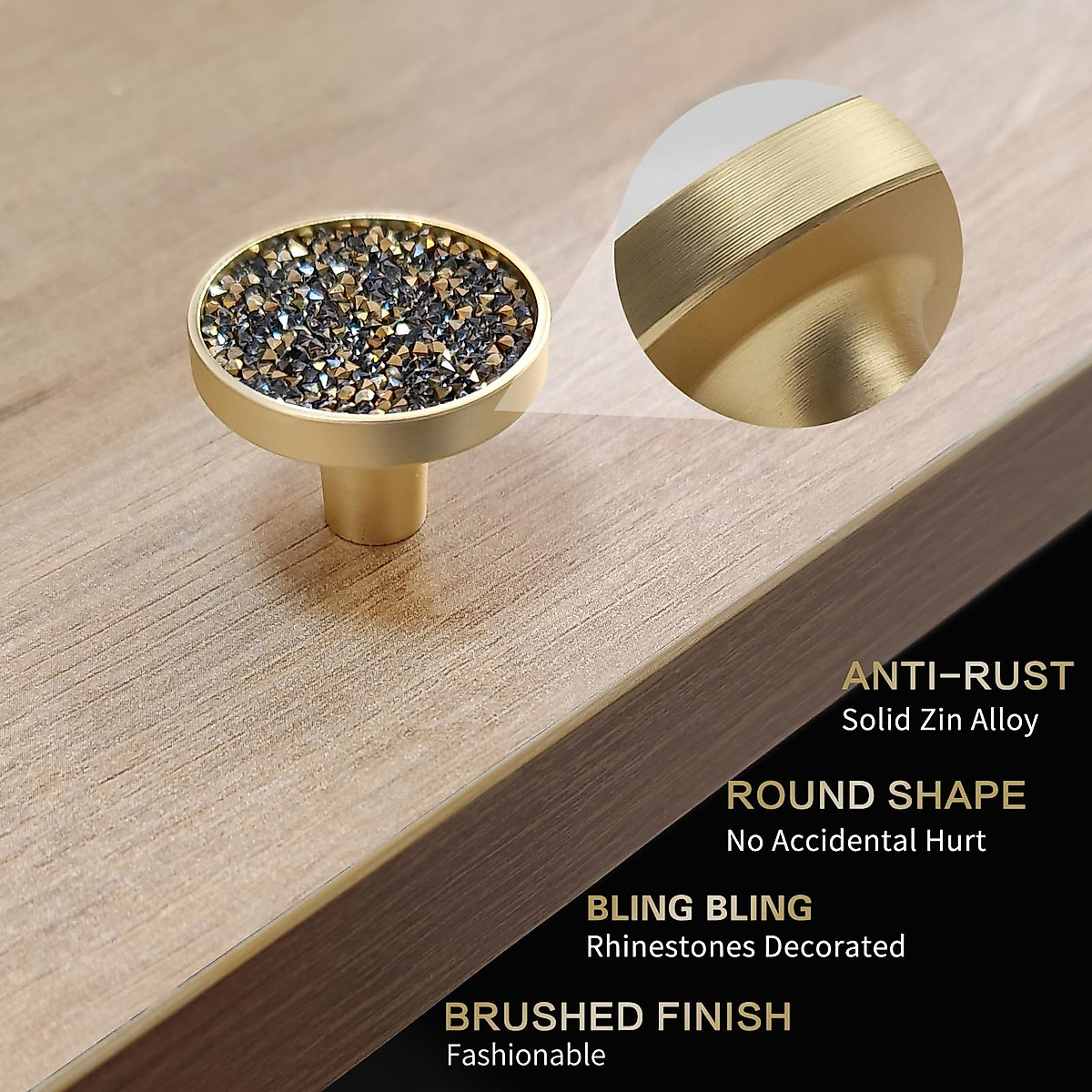 Ismosm 6 Pack Gold Cabinet Dresser Drawer Knobs, Cabinet Hardware, Bling Modern Metal Drawer Pulls and Knobs for Cabinets, Dressers, and Many Other Home and Office Furniture (Gold 6 Pcs)