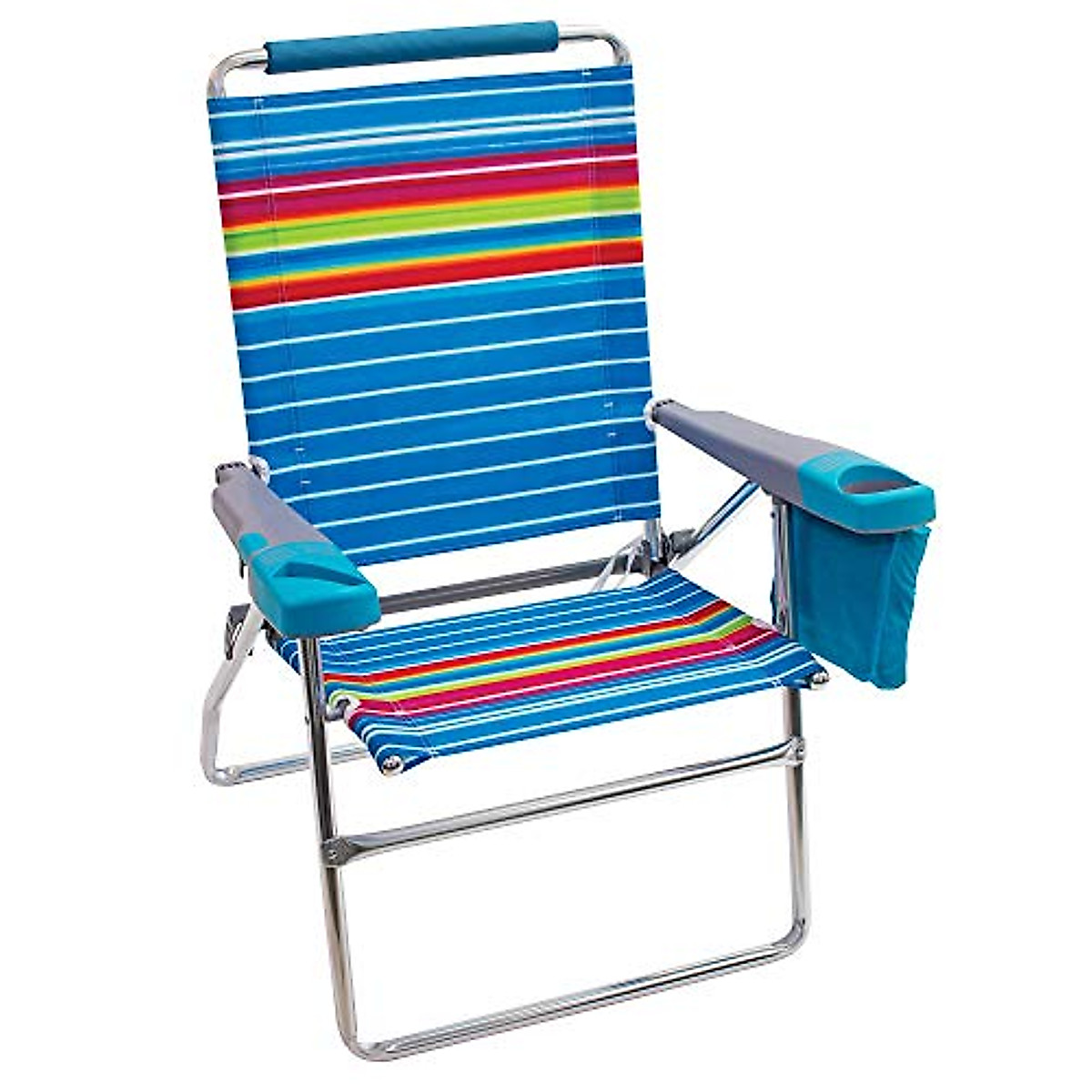 Rio Gear Beach 17" Extended Height 4-Position Folding Beach Chair -Polyester, Graphic Traffic Blue/White/Multi Stripe & Deluxe Wonder Wheeler Wide, Blue Print