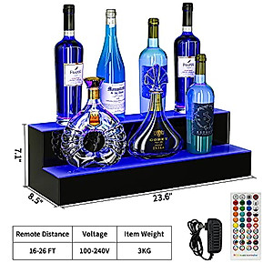 YITAHOME LED Lighted Liquor Bottle Display Shelf, 2-Step 24-inch Bar Liquor Alcohol Shelf for Home Counter Party, Acrylic Mounted Whiskey Rack Stand with Remote & App Control