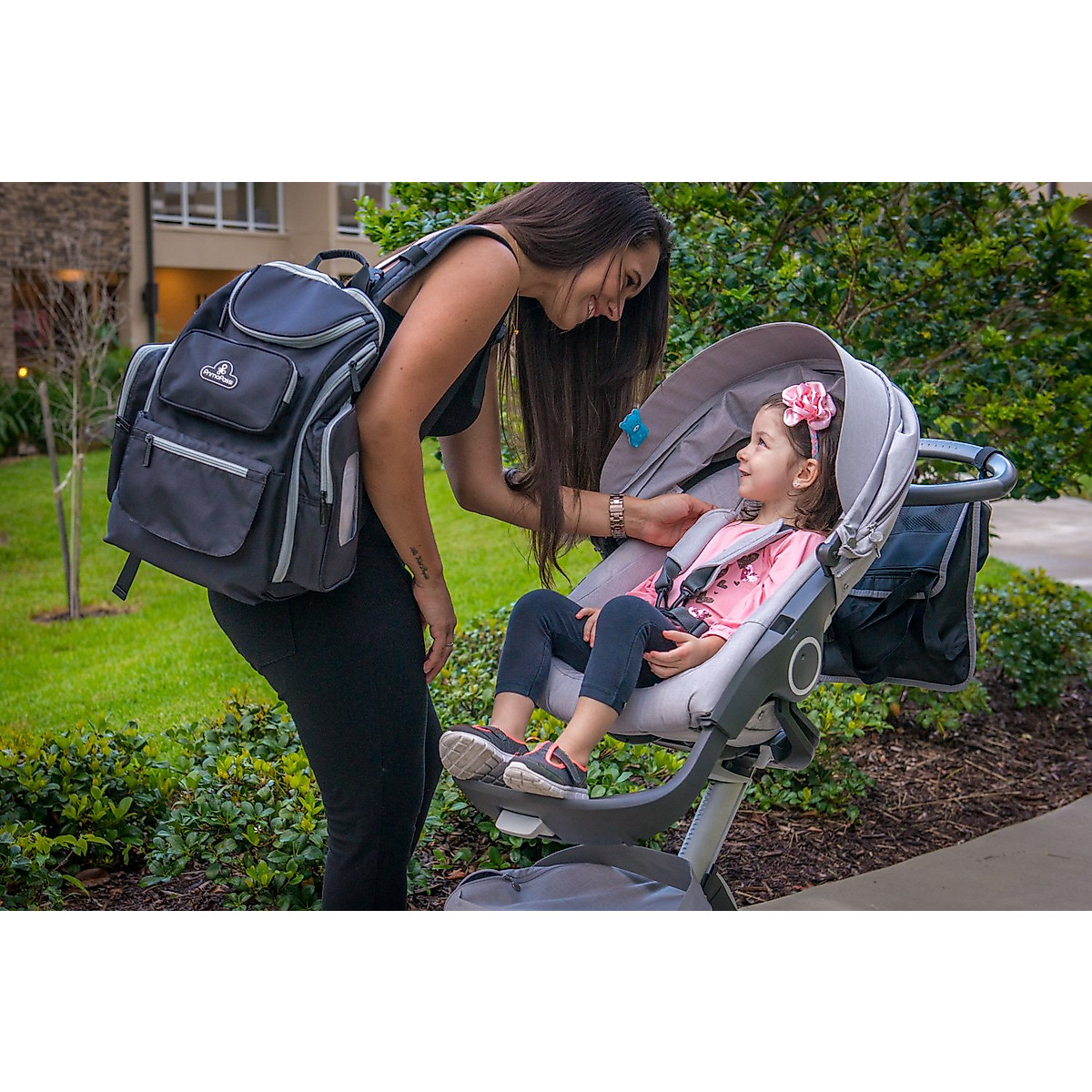 Primo Passi Baby Diaper Bag Backpack with Insulated Pockets, Wipes Case, Changing Pad, and Stroller Straps (Grey)