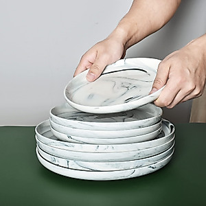 Bosmarlin Marbling Ceramic Rimmed Salad Plates, 8 inches, Set of 4 for Appetizer, Pasta, Dessert, Microwave and Dishwasher Safe (Grey, 8 in)