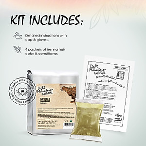 Light Mountain Henna & Conditioner - Auburn Hair Dye for Men/Women, Organic Henna Leaf Powder and Botanicals, Chemical-Free, Semi-Permanent Hair Color, 16 Oz