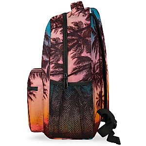 TropicalLife Beach Palm Tree Sunset Backpack for Women Men, Travel Laptop Backpack Lightweight Computer Hiking Gym Sports Rucksack Casual Daypack Carry On Backpack Work Bag