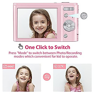 Digital Camera, Kids Camera Ultra HD 2.7K 44MP Digital Point and Shoot Camera 16x Digital Zoom 3.0 Inch Screen Compact Small Camera for Kids Boys Girls Students Teens