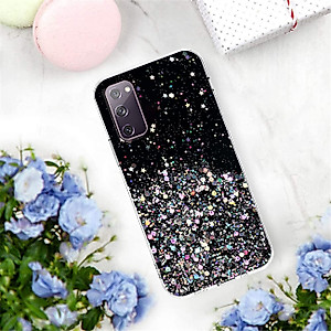 for Samsung Galaxy S20 Case Silicone，Clear Samsung S20 5G Phone Case Speck, Ultra Slim 0.3mm Soft Shockproof Protective Glitter Cute Phone Cover for Women Green (Black)