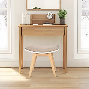Iwell Vanity Stool, Vanity Bench with Rubberwood Legs & Padded Cushion, Vanity Chair, Vanity Seat, Makeup Dressing Stool for Bedroom, Natural
