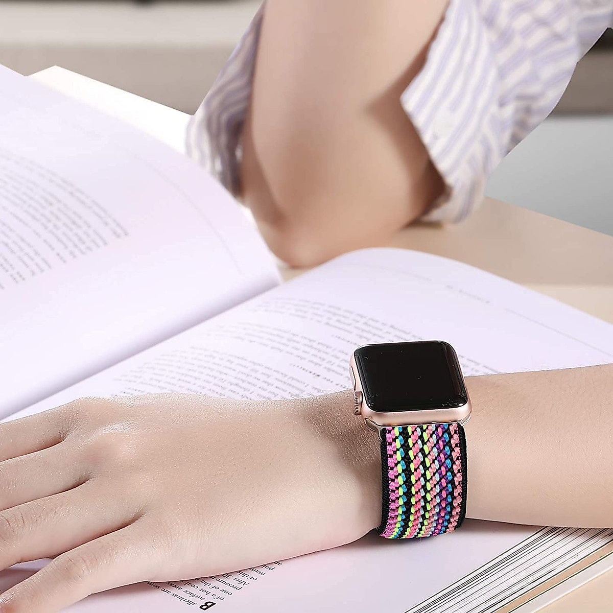 Lamshaw Stretch Elastics Nylon Adjustable Replacement Strap Accessories Compatible for SKG V7 Smart Watch/TOZO S2 44mm Watch/Boean ID207 Watch/GGZZ ID207 1.69"/Dirrelo Smart Watches ID207/Fitpolo