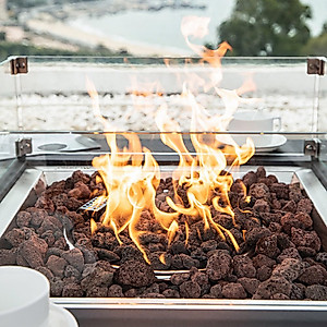 Aurora Concrete Fire Pit 34" x 34" Outdoor Patio Firepit Includes Lava Rocks Modern Fire Pits & Outdoor Fireplaces for Garden, Deck, Indoor & Outdoor Heating