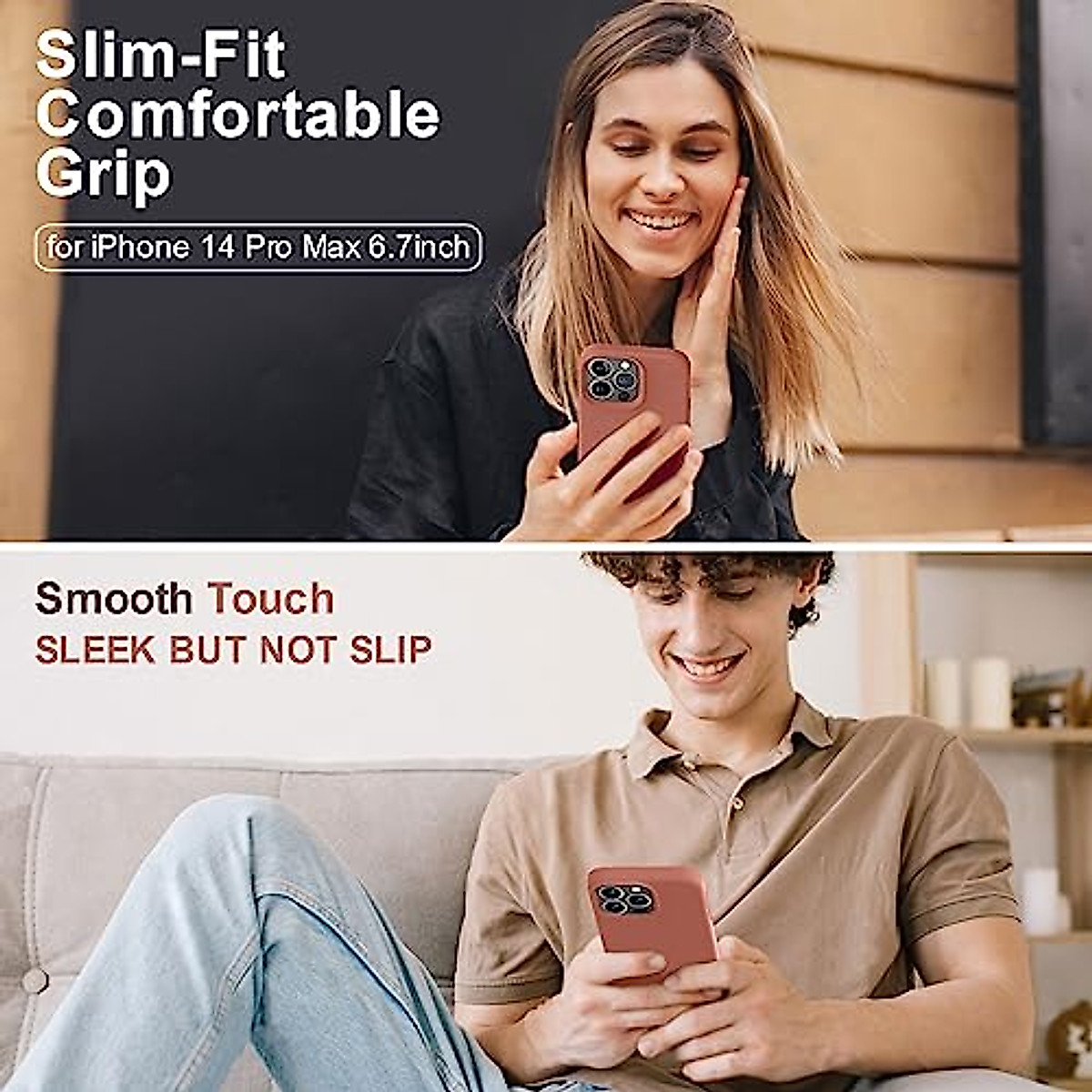 Vooii Compatible with iPhone 14 Pro Max Case, Upgraded Slim Liquid Silicone Case, [Anti-Scratch Soft Microfiber Lining] Full Covered Soft Gel Rubber 14 Pro Max iPhone Case 6.7 inch - Caramel