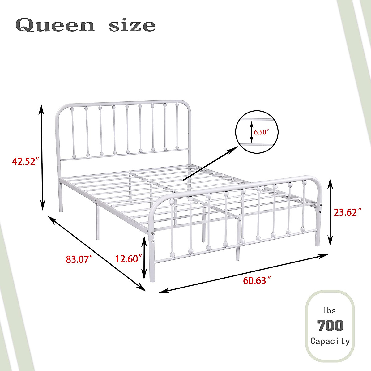alazyhome Queen Size Metal Platform Bed Frame with Headboard and Footboard Sturdy Heavy Duty Steel Slat Support No Box Spring Needed Easy Assembly White