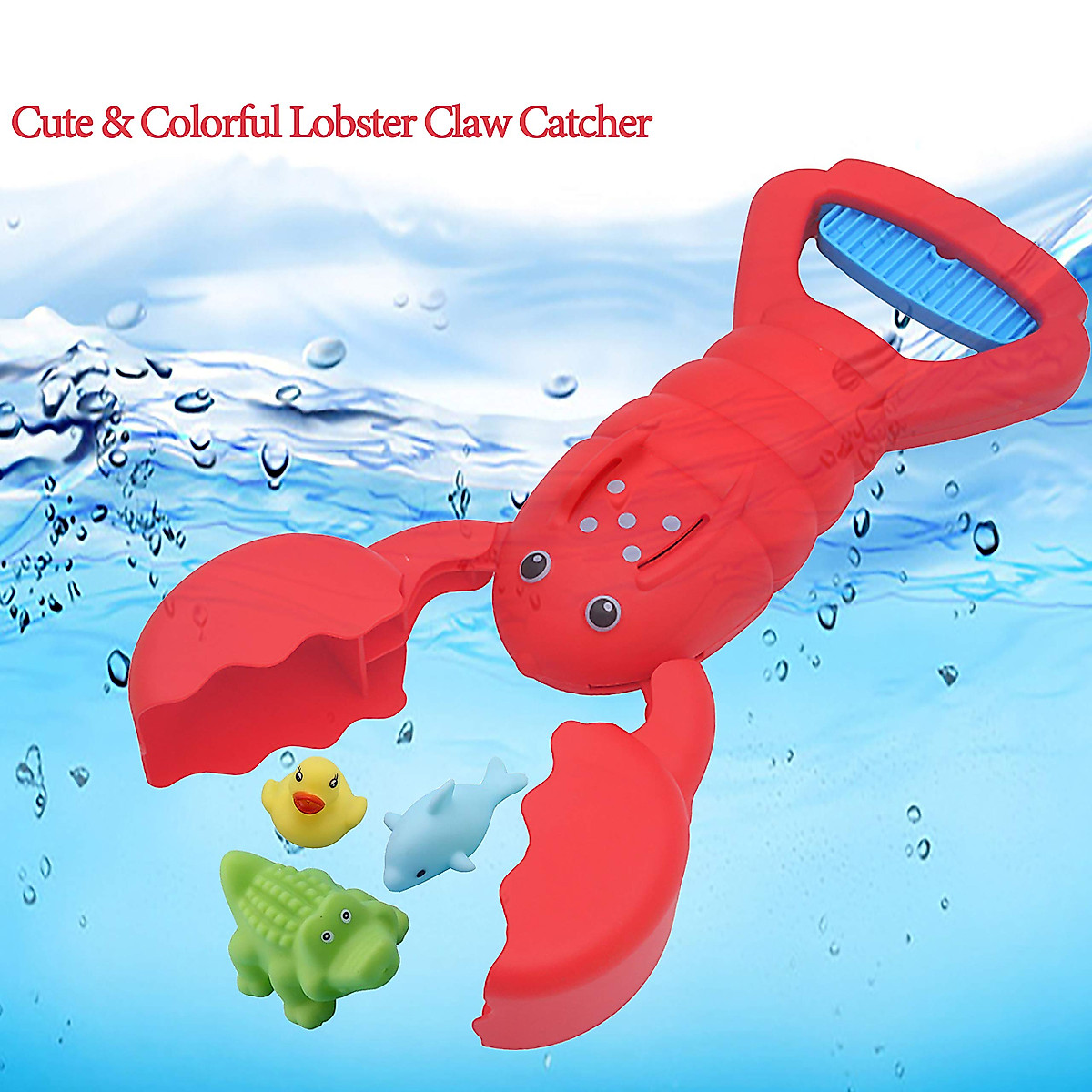 Grabber Baby Bath Toys - Cute Colorful Lobster Claw Catcher with 3 Fish Toys – Safe & Nontoxic Water Toys for Bath Tubs, Swimming Pools & Outdoors - Educational Games for Toddlers & Kids