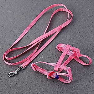 UEETEK Adjustable Pet Rabbit Harness,Small Animal Harness Leash Lead with Small Bell for Pets Walking Running (Pink)