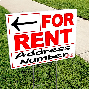 VIBE INK for Rent Yard Signs Double Sided Prints on 24" x 18" Corrugated Plastic Lawn Sign + Heavy Duty H-Stakes Wire Stand (8 Pack)