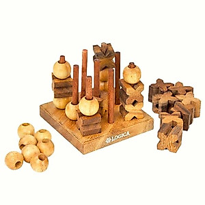 Logica Puzzles Art. Tic-Tac-Toe 3D - Board Game in Fine Wood - Strategy Game for 2 Players - New 3D Strategies