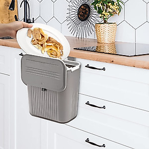 Frcctre 2 Pack 2.4 Gallon Kitchen Compost Bin, Hanging Trash Can with Lid Garbage Can for Countertop or Under Sink, Wall Mounted Counter Waste Bin for Kitchen Bathroom Bedroom Office