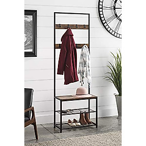 Whitmor Modern Industrial Entryway Coat Rack Hall Tree w/Shoe Storage, Rustic Brown