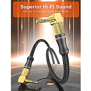VANAUX 90 Degree Right Angle Aux Cable Male to Male 3.5mm Audio Cable Stereo Aux Cord Compatible with Laptop, Smartphone, Music Player,Tablets,Speakers (3.3feet/1m)