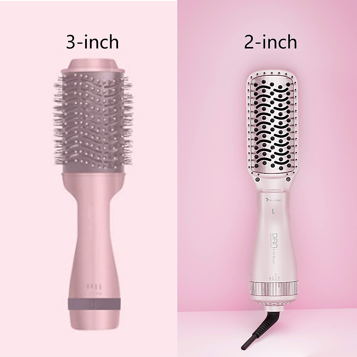DAN Technology Hair Dryer, Negative Ion 3 in 1 Paddle Brush Dryer & Styler, Pink, 600W, for Damaged Hair, with 2 Speeds, 3 Heating Settings, Nylon Material, ALCI Safety Plug, [IN] Hair Care or Beauty