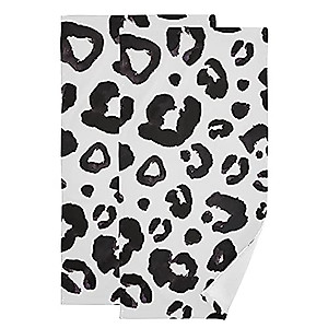 Leopard Print Cheetah Black White Towels Set of 2 Hand Towel Absorbent Face Towel Soft Dish Towels for Gym Bath Kitchen Decor 28x14 Inches