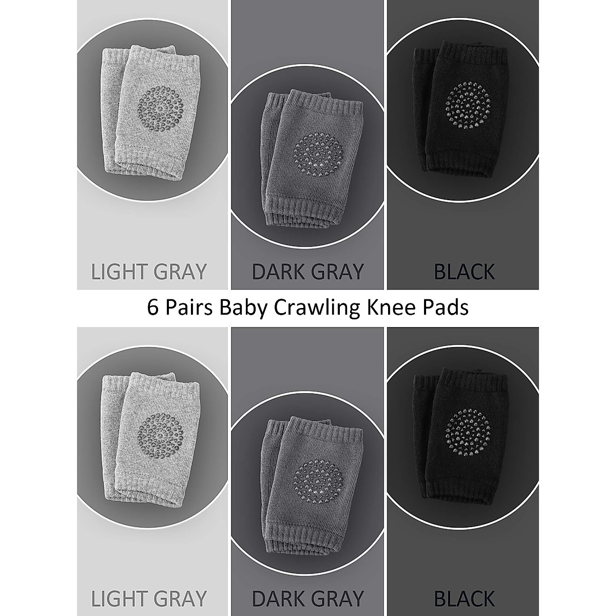SATINIOR 6 Pairs Crawling Knee Pads Anti-Slip Baby Knee Protectors Toddlers Leg Warmers (Black, Gray, Dark Gray)