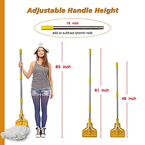 Commercial Mop Heavy Duty Industrial Cotton Mop, 61 inch Metal Commercial Mop Stick for Home, Garage,Office, Workshop, Warehouse Floor Cleaning, 1 Pack