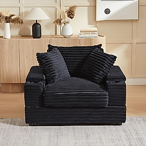 Verfur Oversized Chaise Lounges Indoor - 43.3" Deep Seat Sectional Sofa Corner Couch with Movable Ottoman, Storage Armrest & Cupholders- Plush Corduroy Upholstered Lounge Chair for Living Room Office