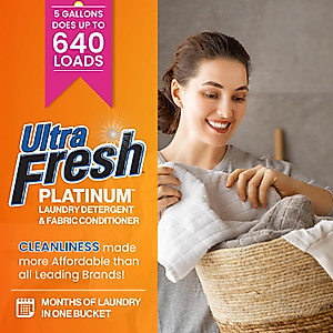 Ultra Fresh 5 Gal Liquid Laundry Detergent Soap & Softener, 6X Platinum, Spring Fresh