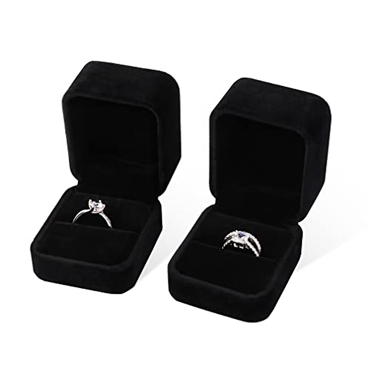 iSuperb Set of 2 Unit Classic Velvet Couple Ring Box Earring Jewelry Case Gift Boxes 2.2x1.9x1.6 inch