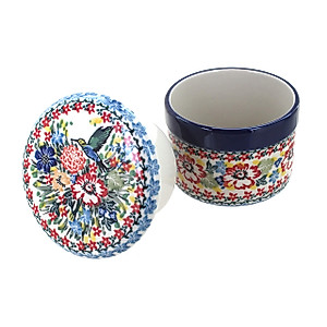 Blue Rose Polish Pottery Hummingbird French Butter Dish