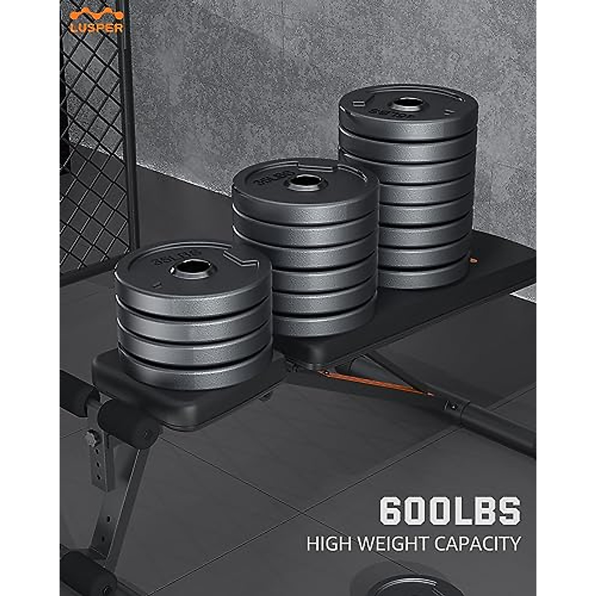 Lusper Adjustable Weight Bench Foldable - 600 Lb Stable Workout Bench, 5 Sec Fast Folding Multi-Purpose for Full Body Workout