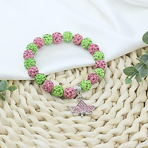 Sorority Gift for Women Greek Sorority Paraphernalia Bracelet Crystal Leaf Charm Bracelet Pink and Green Jewelry Sisterhood Gift (Leaf Bracelet)
