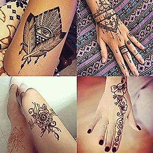Temporary Tattoos Kit, 6Pcs Semi Permanent Tattoo Paste Cones, India Body DIY Art Painting for Women Men Kids, Summer Trend Freehand Plaste with 3 Colors,20Pcs Adhesive Stencil,1Pc Bottle,4Pcs Nozzles