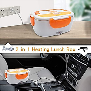 RXF Electric Lunch Box,2 in 1 Portable Food Heater Food Grade Container 12V 110V 40W Adapter Homework for Car Truck,Spoon and 2 Compartments,Orange