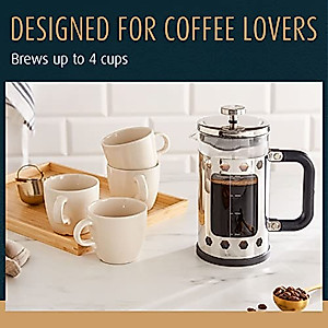 Gracie's Finest French Press Coffee Maker - Large 34 oz. Glass Coffee Pot Carafe with Stainless Steel Filter - French Press Coffee at Home or Office - Dishwasher Safe