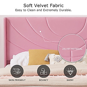 VECELO Twin Upholstered Platform Bed Frame with Fabric Headboard,Wooden Slats Support/No Box Spring Needed/Mattress Foundation for Girls,Boys,Pink