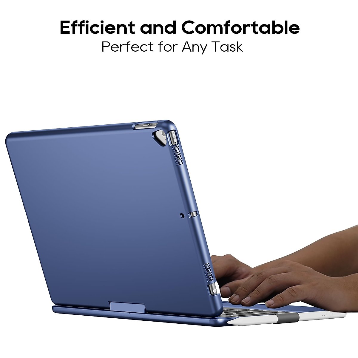 edaiser Swivel Keyboard Case for iPad 10.2 inch 9th 8th 7th, iPad Air 3rd and iPad Pro 10.5 2nd Generation: Wireless Rotatable Cover, Pencil Holder, Smart Trackpad, RGB Backlit, Metallic Blue
